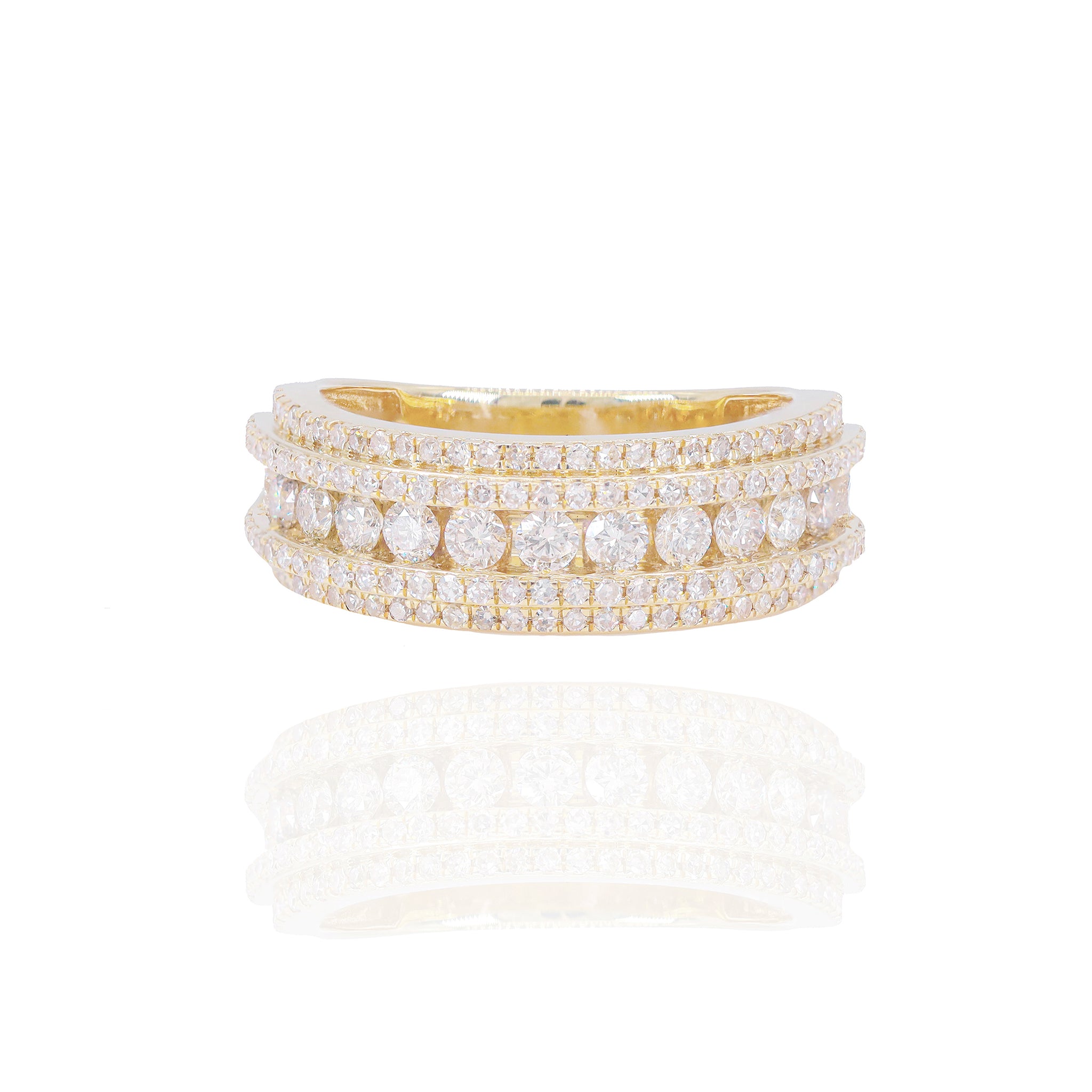 Center Row with Double Row Border Diamond Ring Band