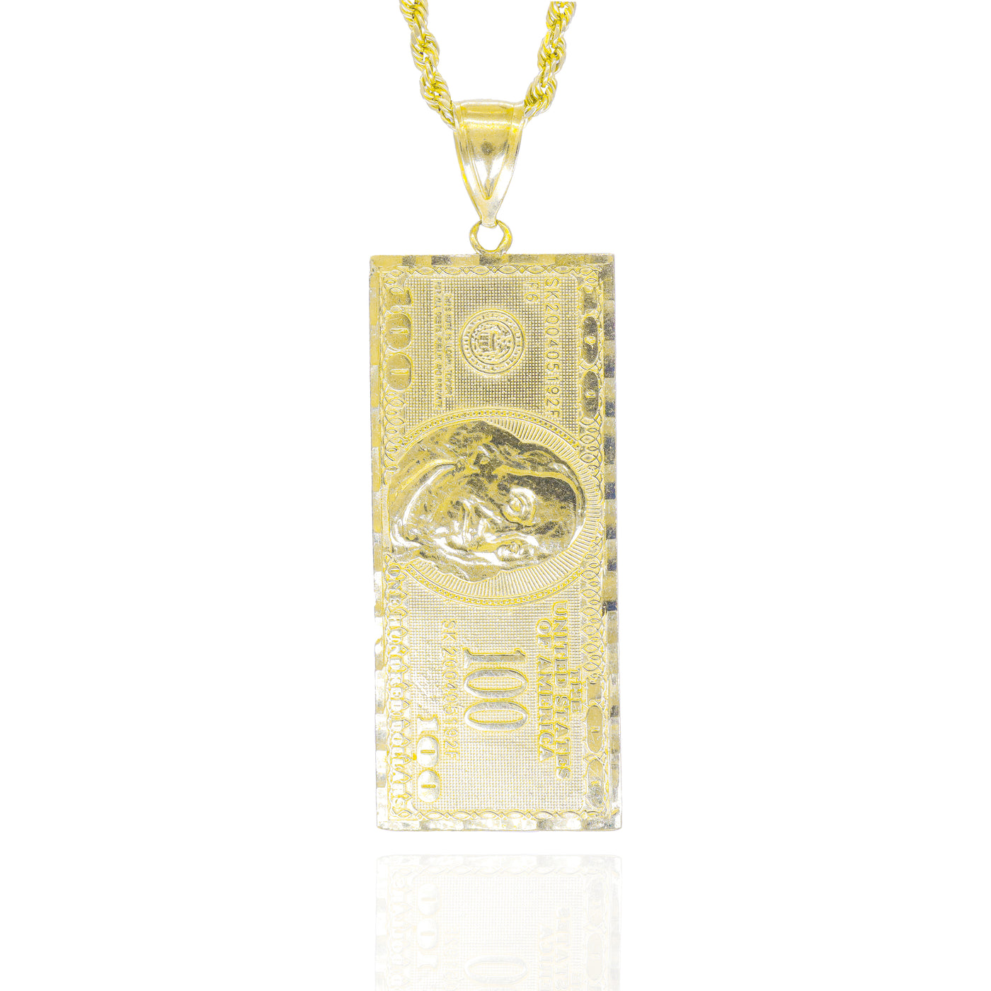 10KT Yellow Gold 100 Dollar Bill Pendant