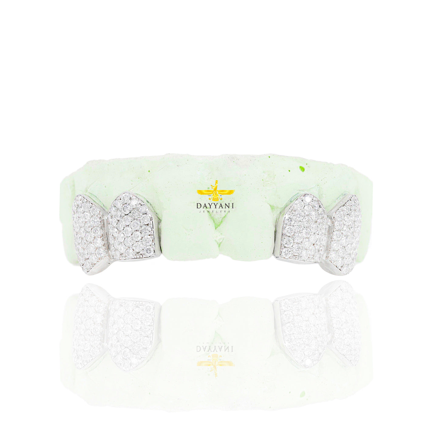 Custom 4 Teeth Diamond Grillz with Back Bar Gold Grillz