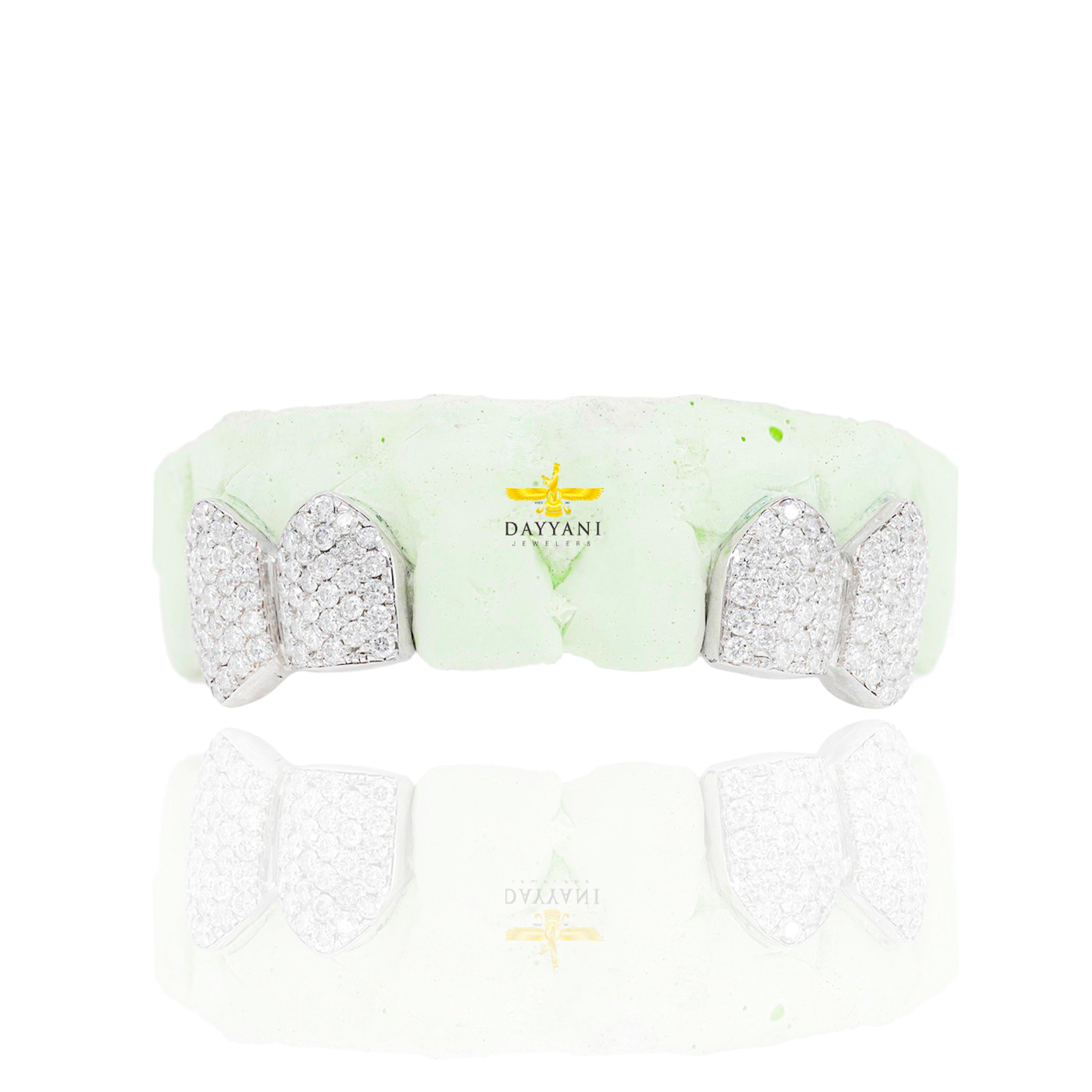 Custom 4 Teeth Diamond Grillz with Back Bar Gold Grillz