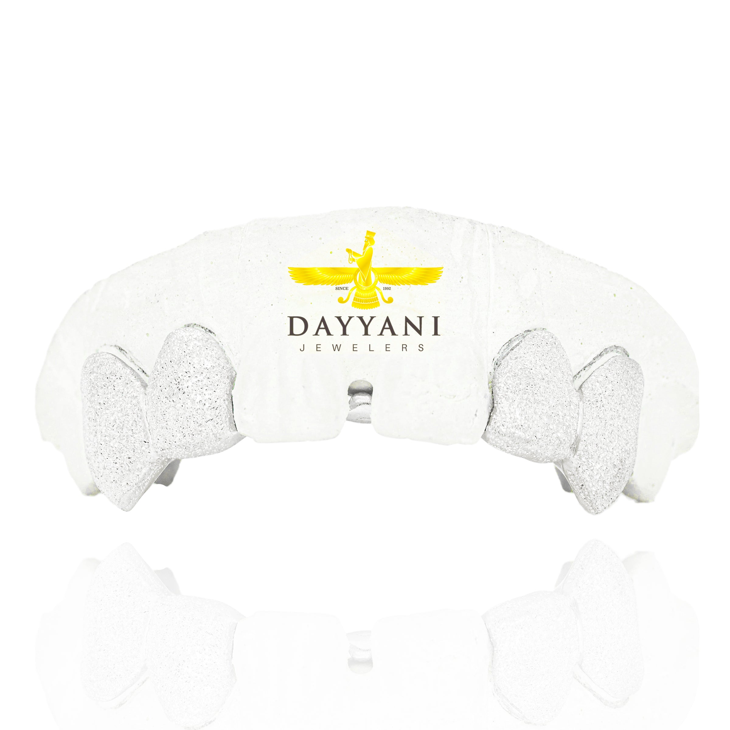 Custom 2:2 Teeth Diamond Dust Grillz with Extended Fangs Gold Grillz