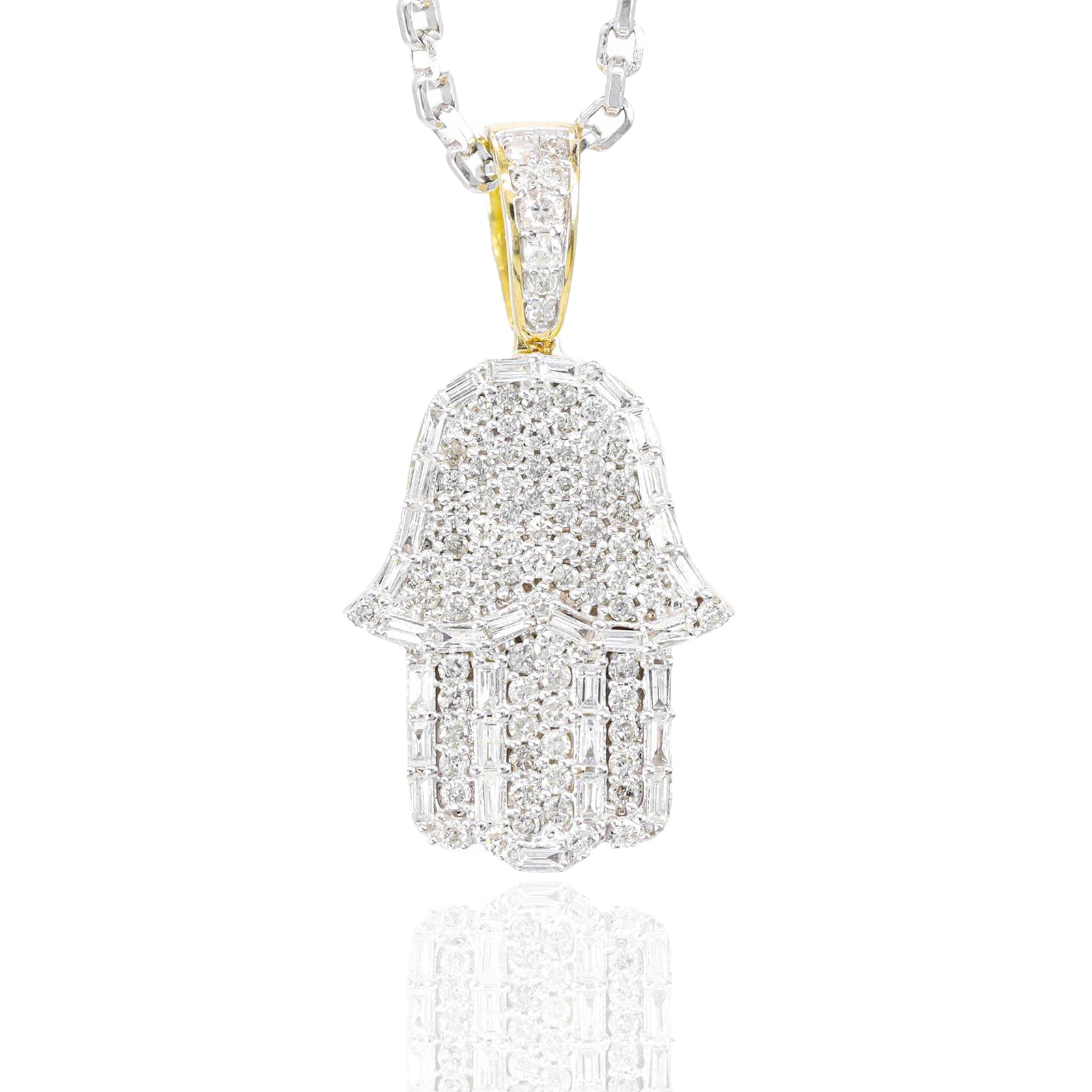 Baguette Diamond Border Hamza Hand Pendant | Dayyani Jewelers