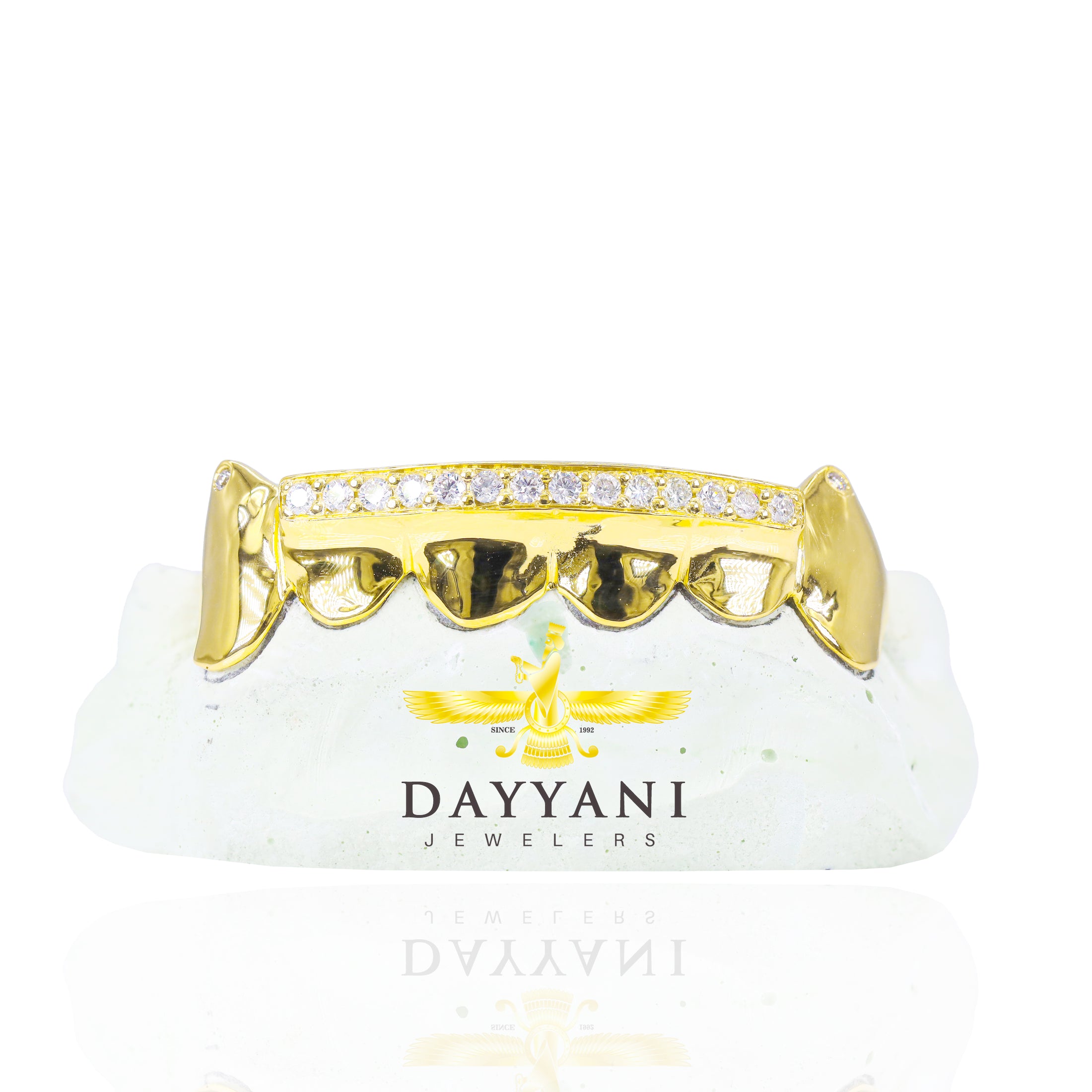 Custom 6 Teeth One Row Diamond Bar with Diamond Tip Extended Fangs Gol