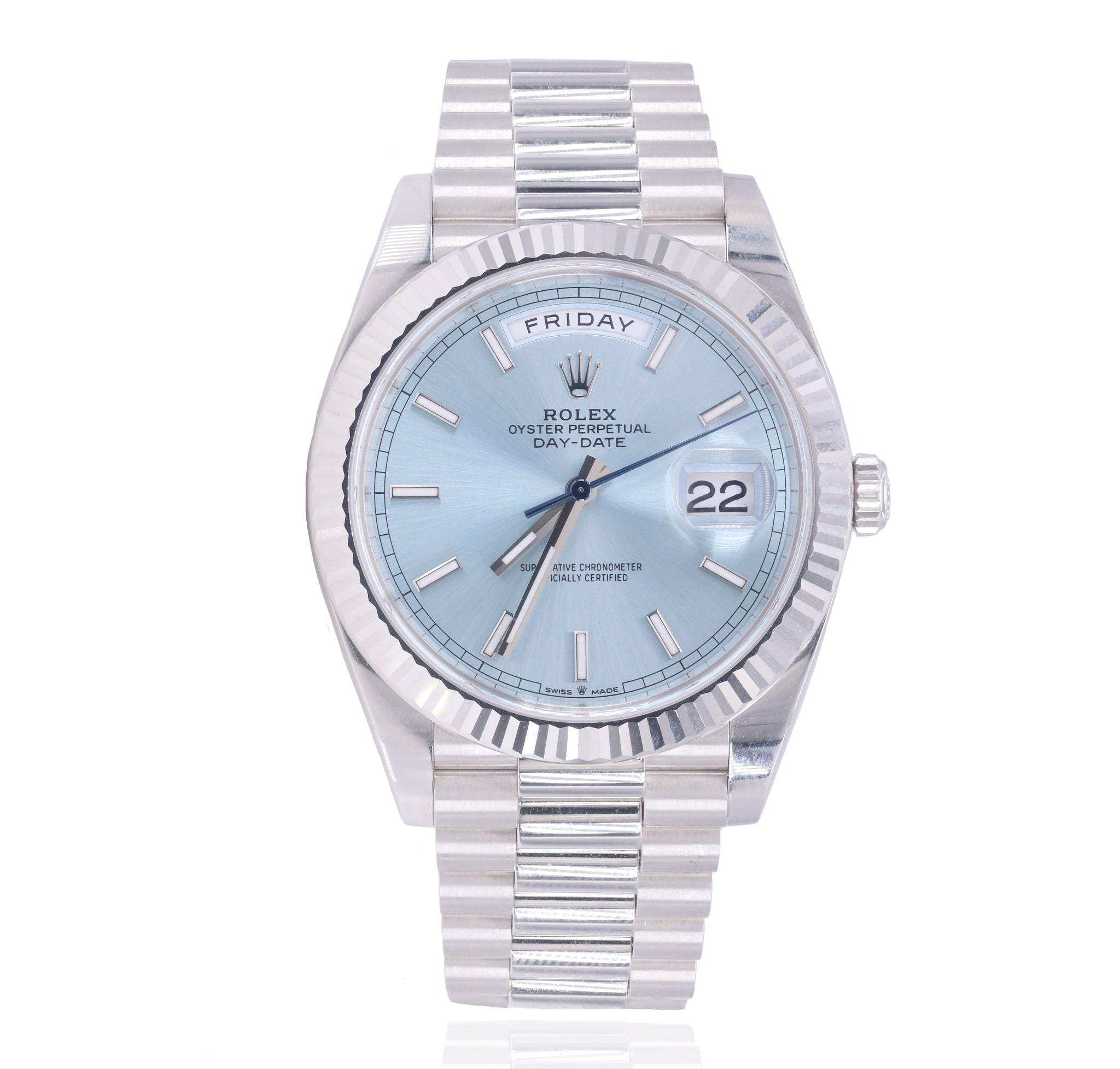 Rolex 228236 Day-Date 40mm Platinum Ice-Blue Stick Dial