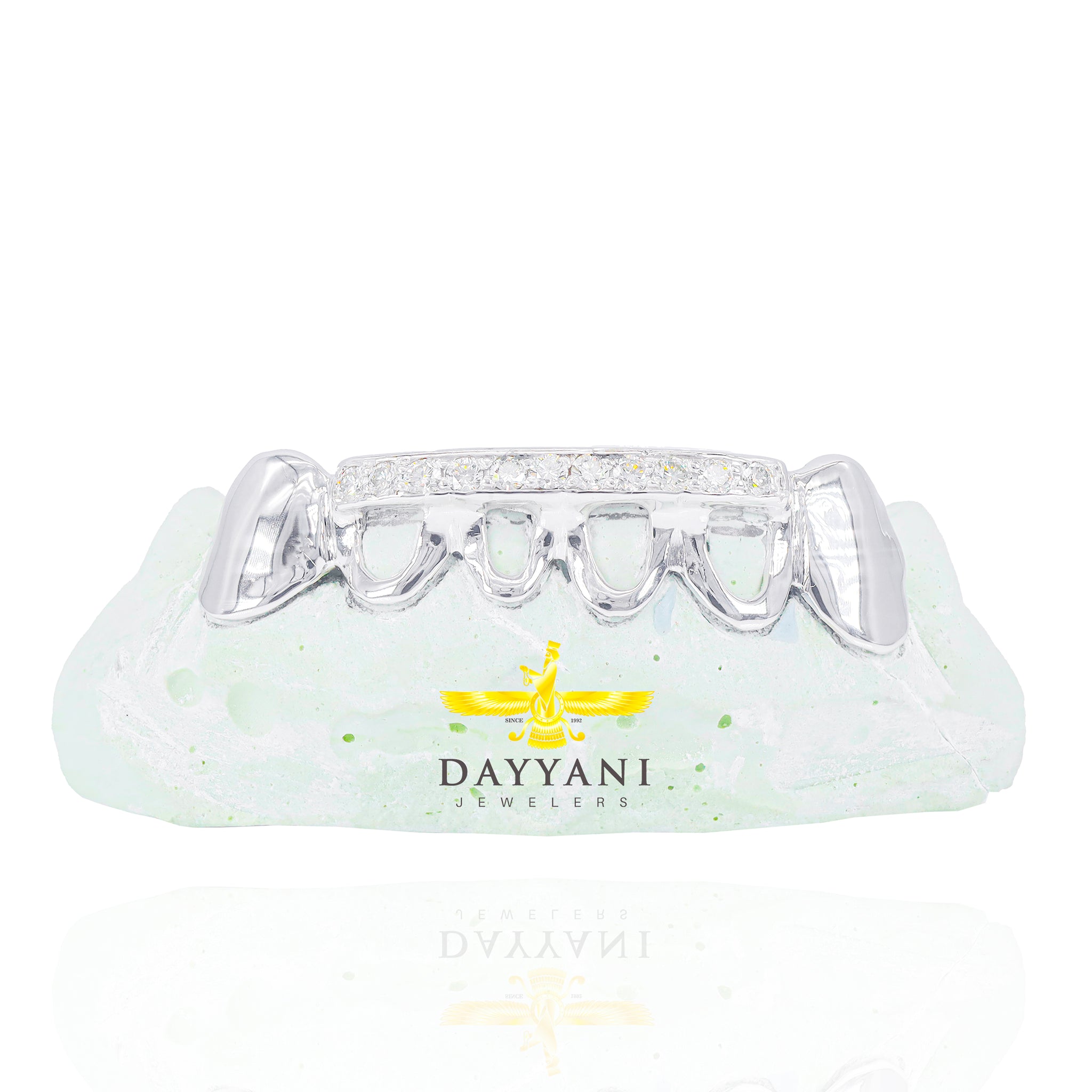 Custom 6 Teeth One Row Diamond Bar Open Face Gold Grillz