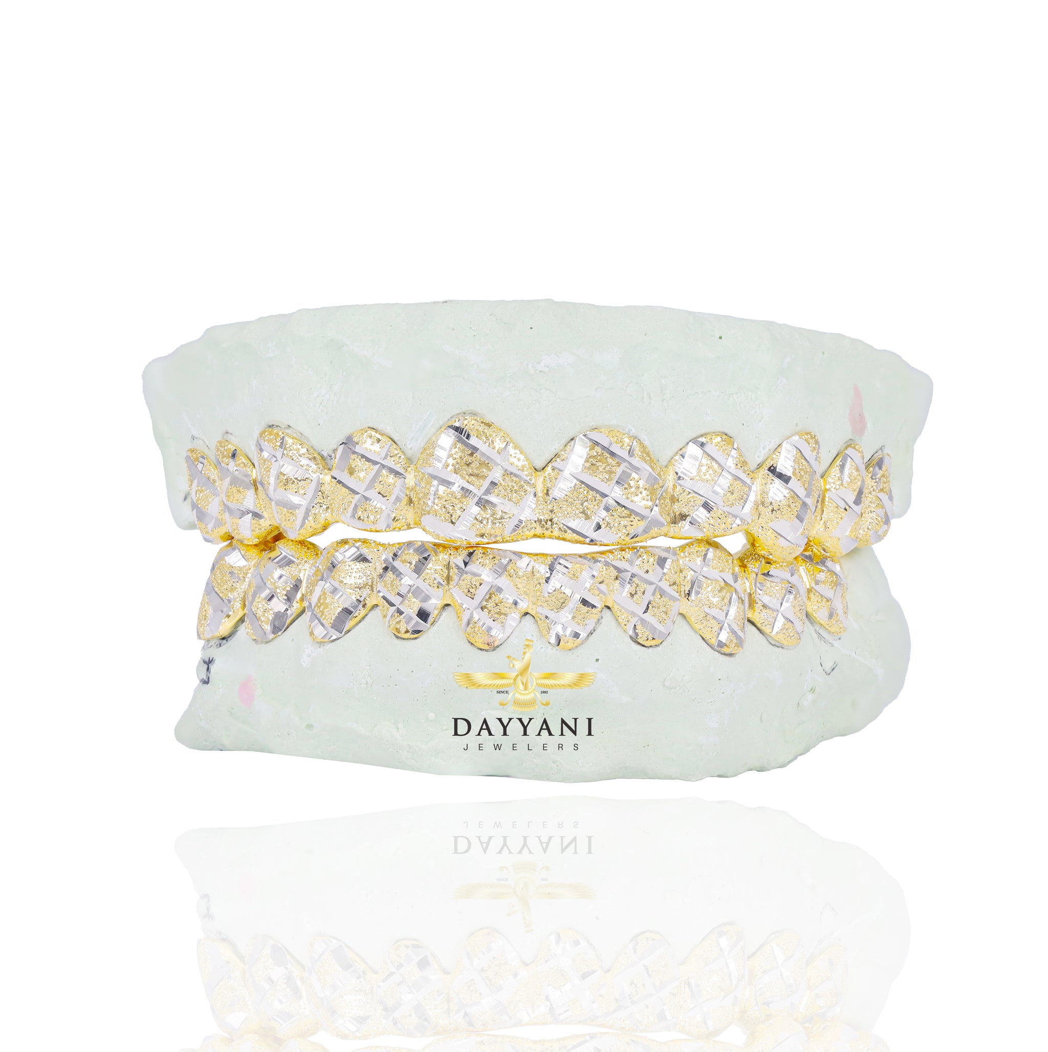 Custom Diamond Cut Diamond Dust Two-Tone Gold Grillz