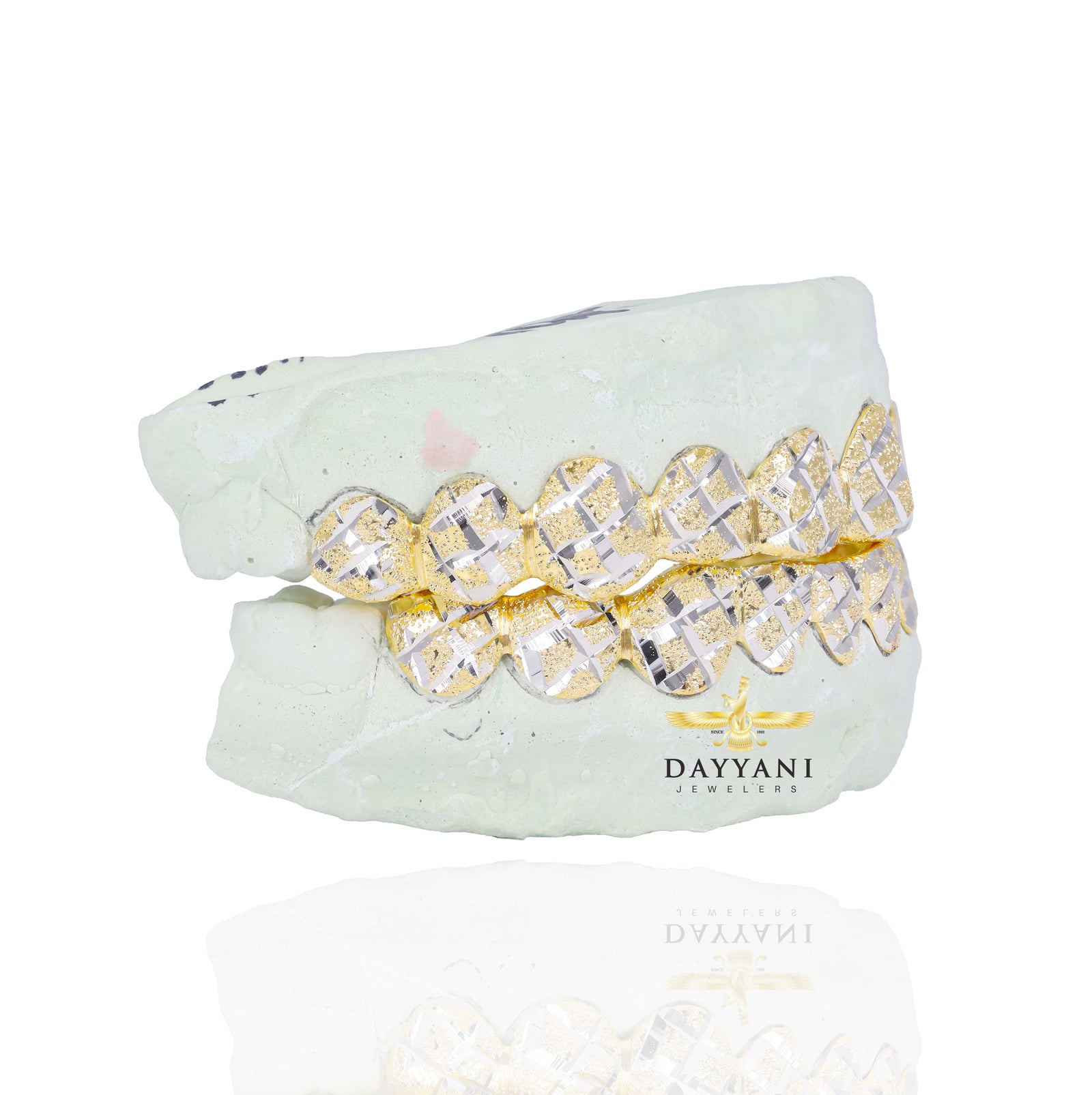 Custom Diamond Cut Diamond Dust Two-Tone Gold Grillz