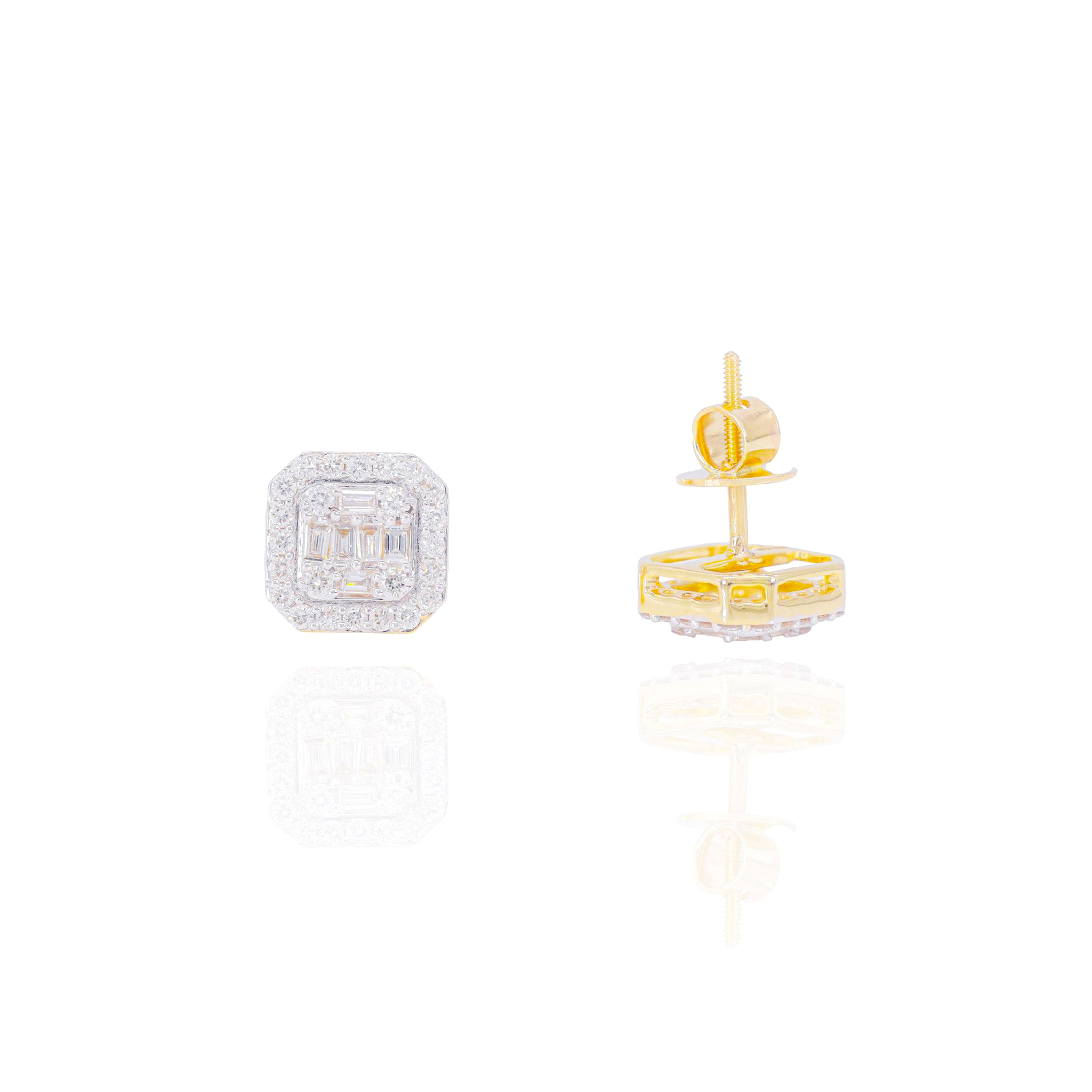 Square Diamond Earrings w/ One Row Diamond Border