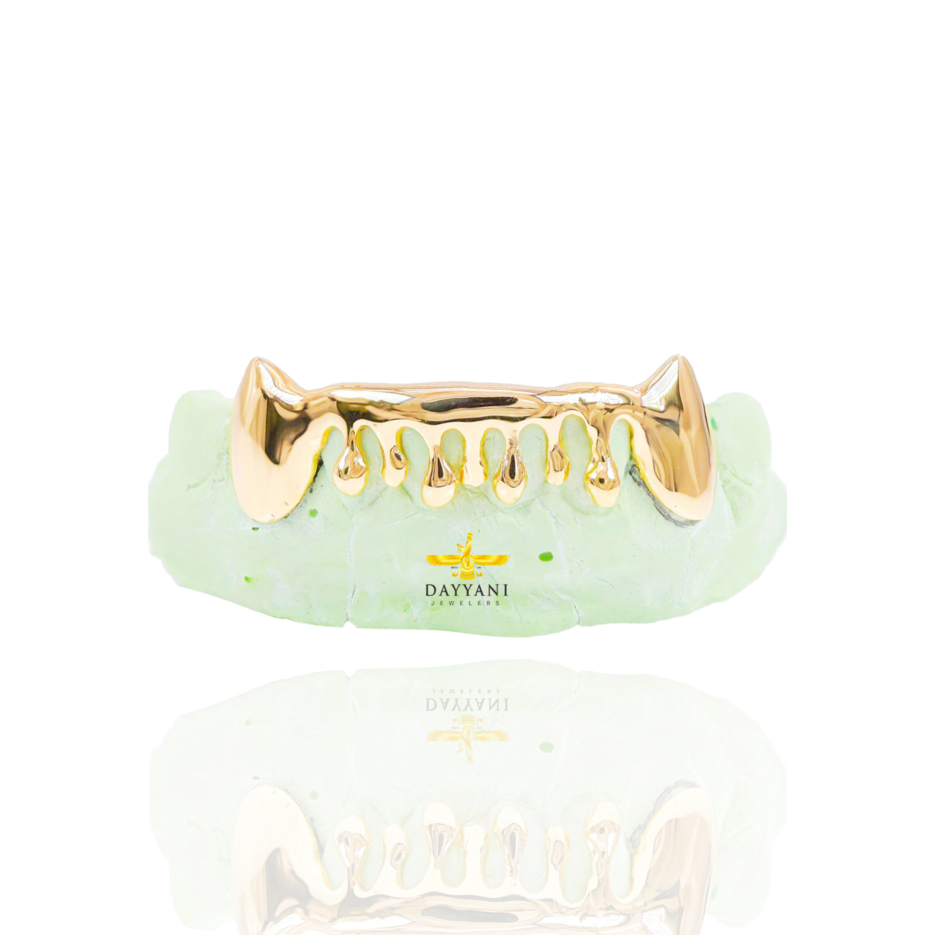 Custom 6 Teeth Drip with Extended Fangs Gold Grillz