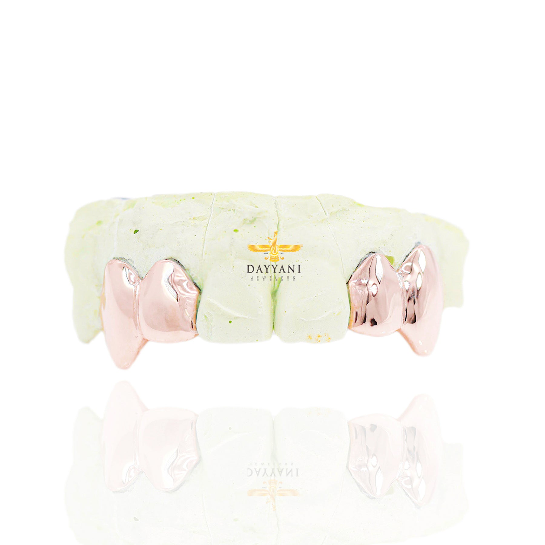 Custom 2:2 Teeth Grillz with Extended Fangs Gold Grillz