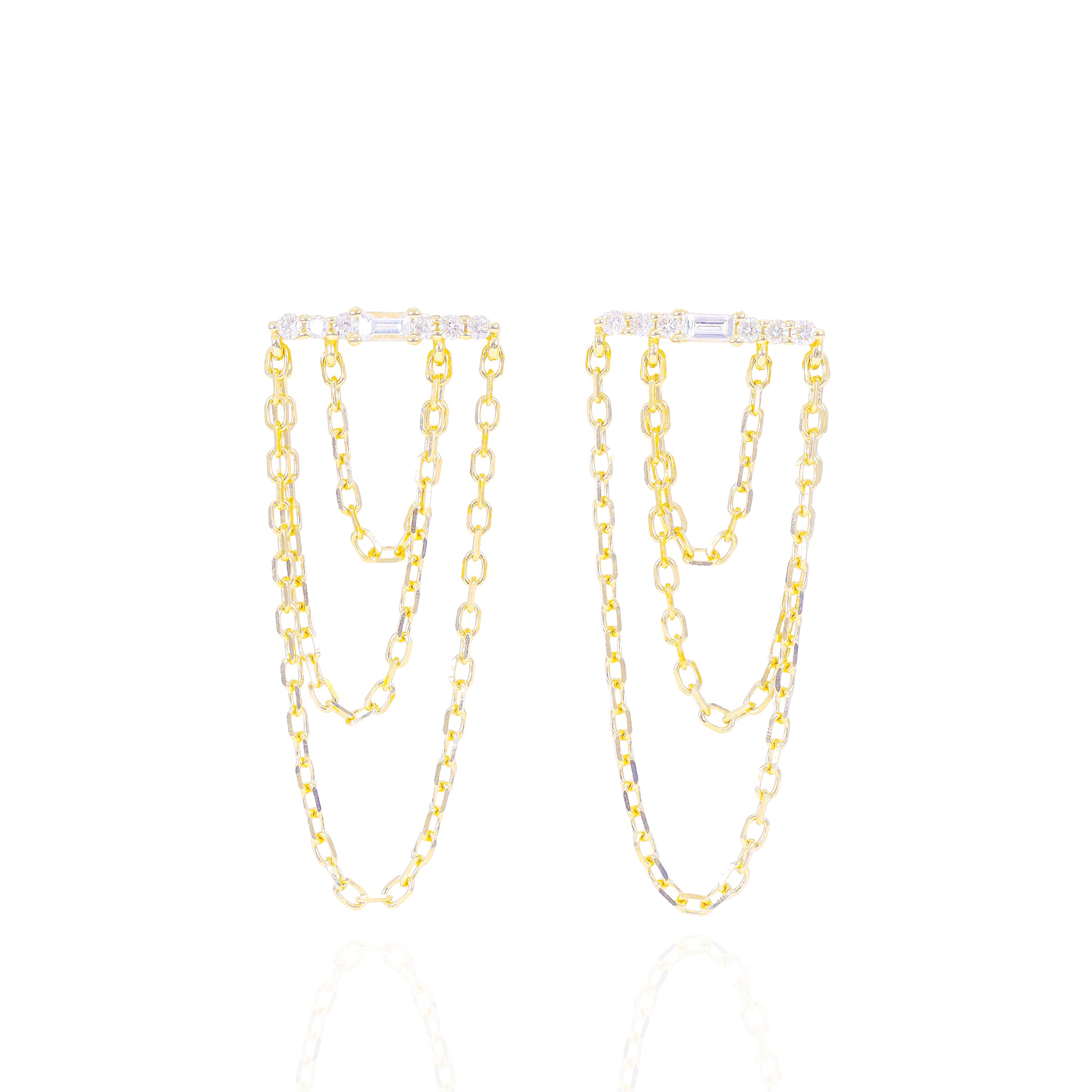 Diamond Earrings w/ Hanging Gold Chain