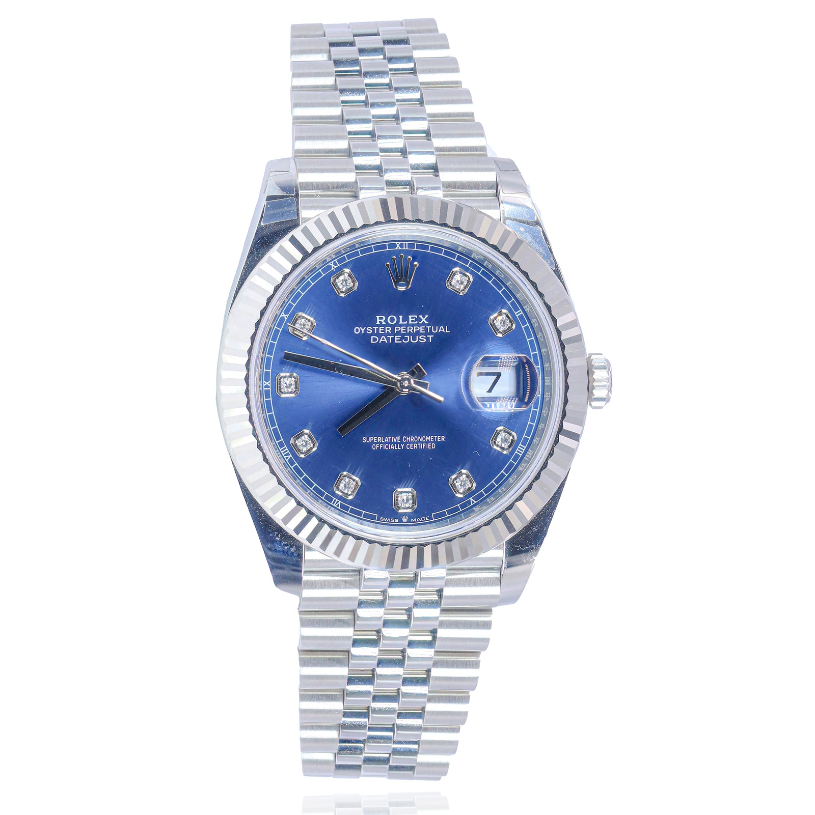 Rolex 126334 Datejust 41mm Diamond Blue Dial Fluted Bezel
