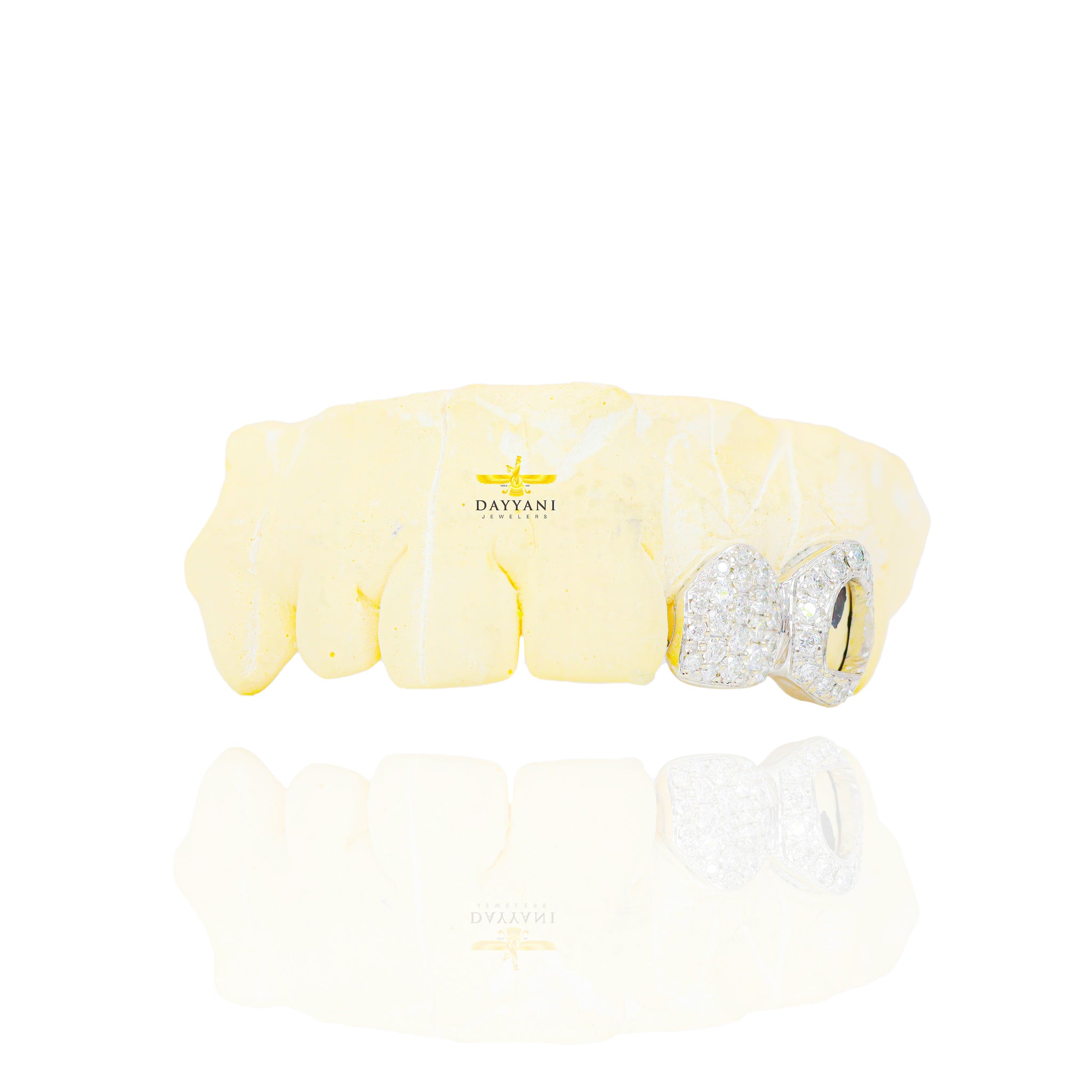Custom ANY 2 Teeth Diamond One Open Face (Connected) Gold Grillz