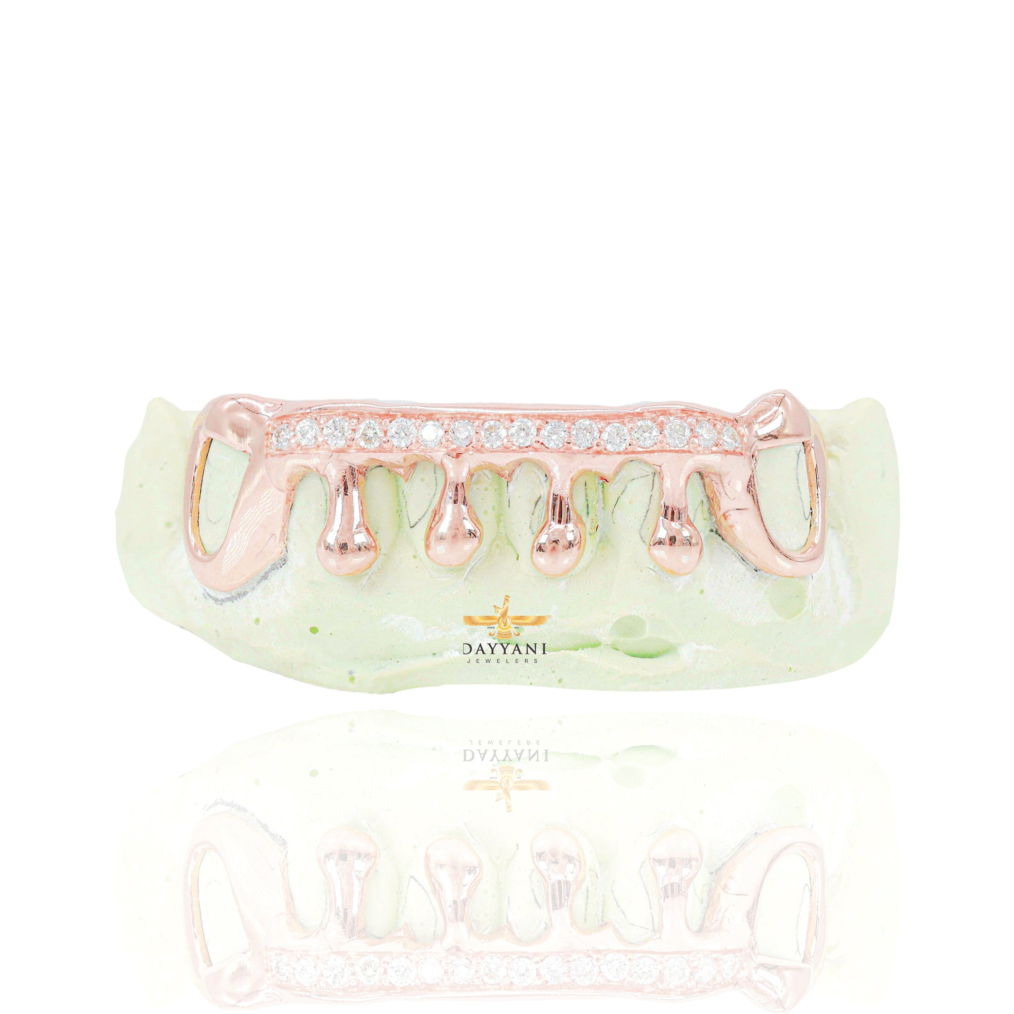 Custom One Row Diamond Bar with Solid Gold Drip Grillz