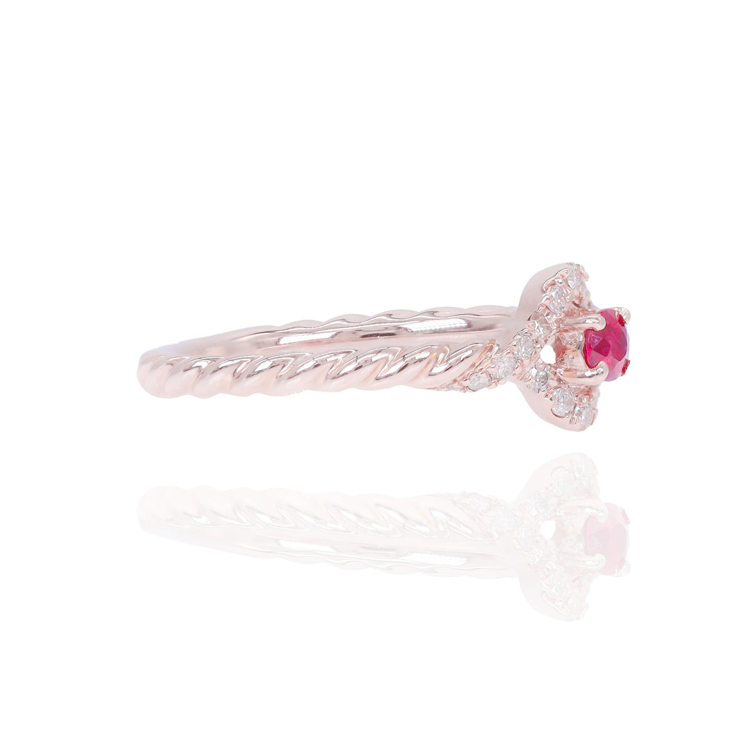 15-Pointer Ruby with Halo Diamond Ring
