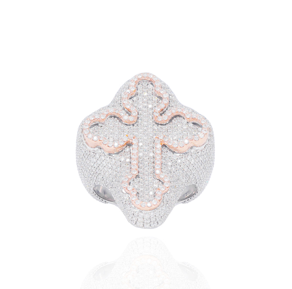 Two-Tone Diamond Cross Ring