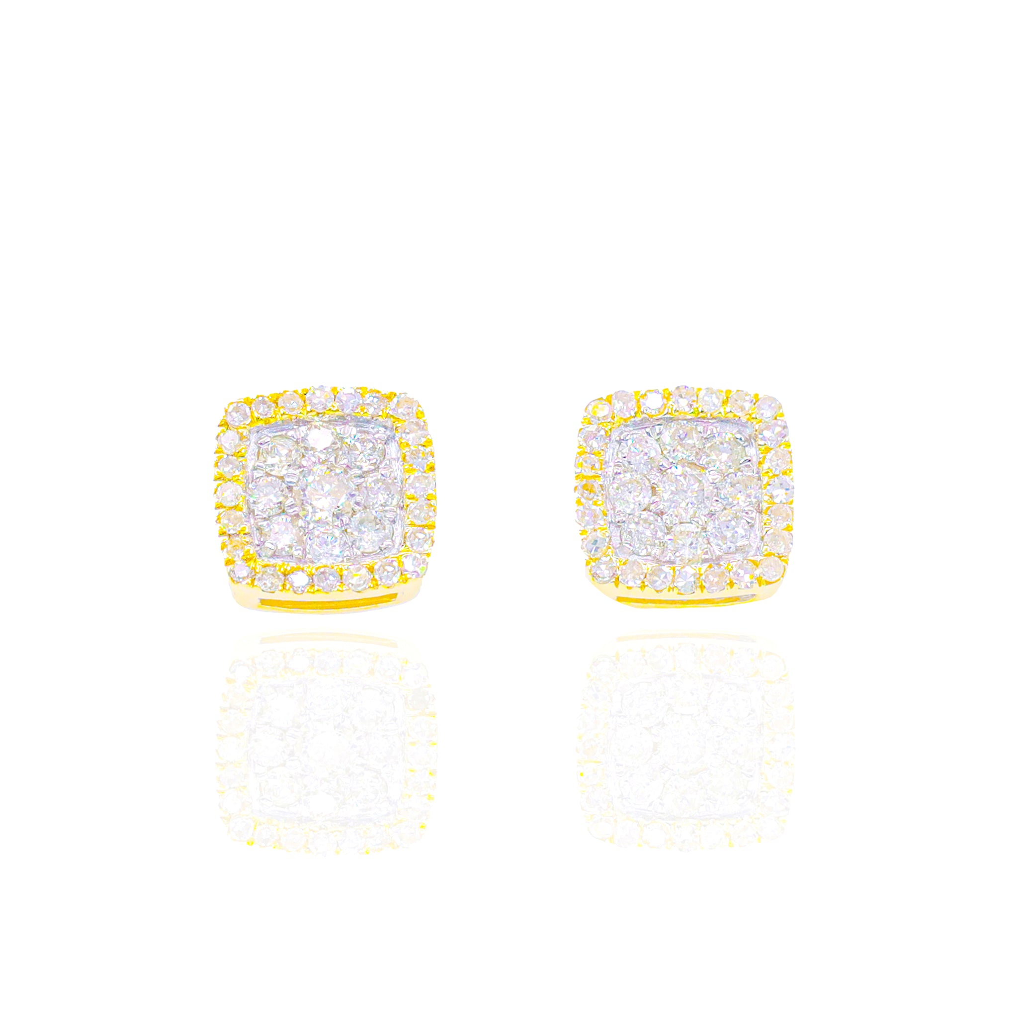 Two-Tone Square Diamond Cluster Earrings