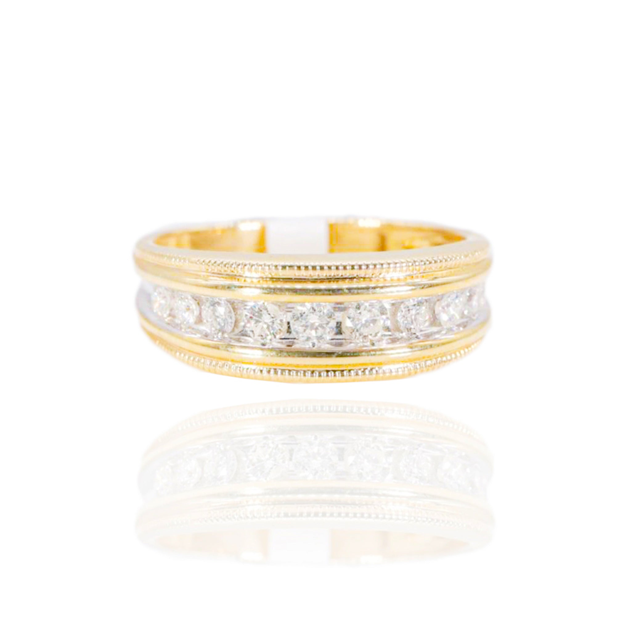 One Row 5 Pointer Diamond Two-Tone Gold Band Ring