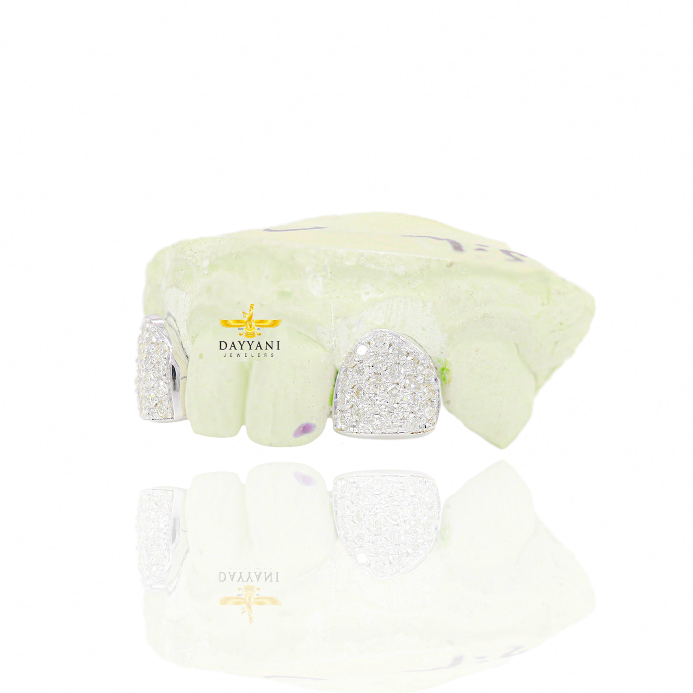 Custom 2 Teeth Incisors Diamond Grillz with Back Bar