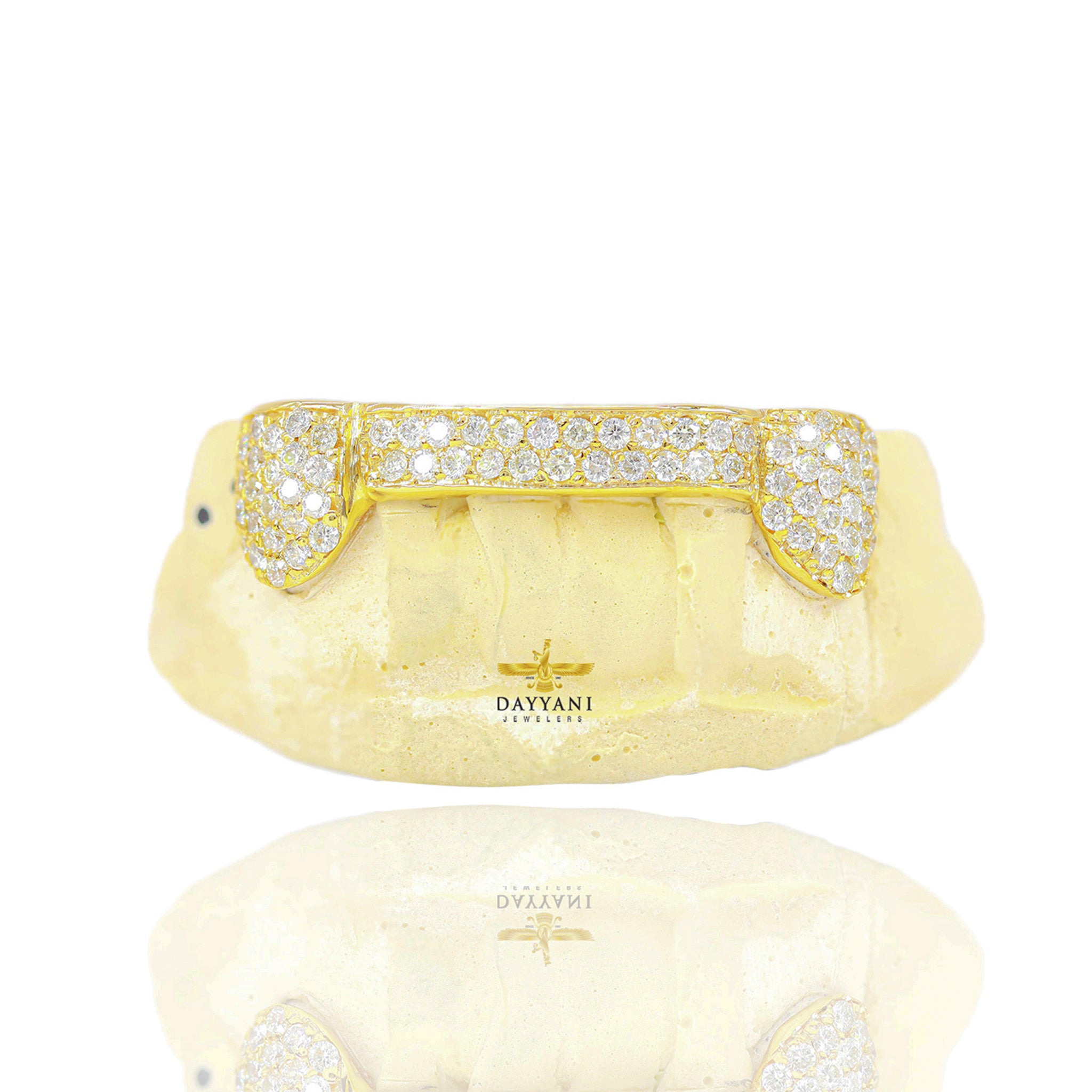 Custom Two Row Diamond Bar with Diamond Fangs Gold Grillz
