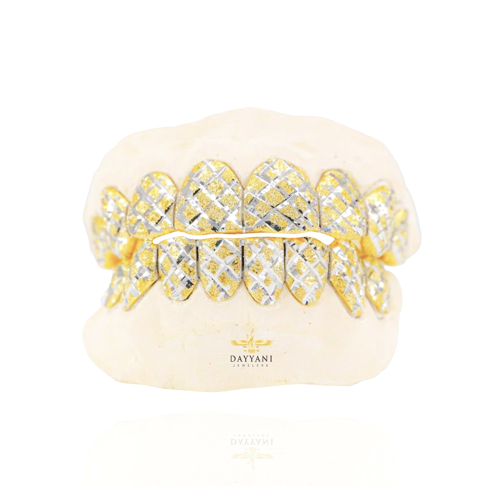 Custom Diamond Cut Diamond Dust Two-Tone Gold Grillz