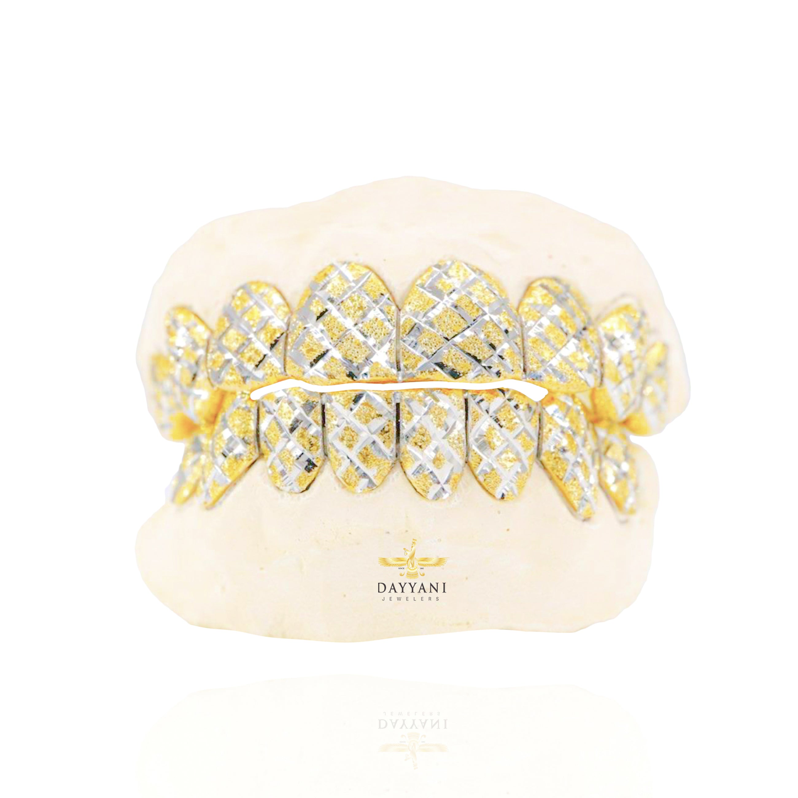 Custom Diamond Cut Diamond Dust Two-Tone Gold Grillz