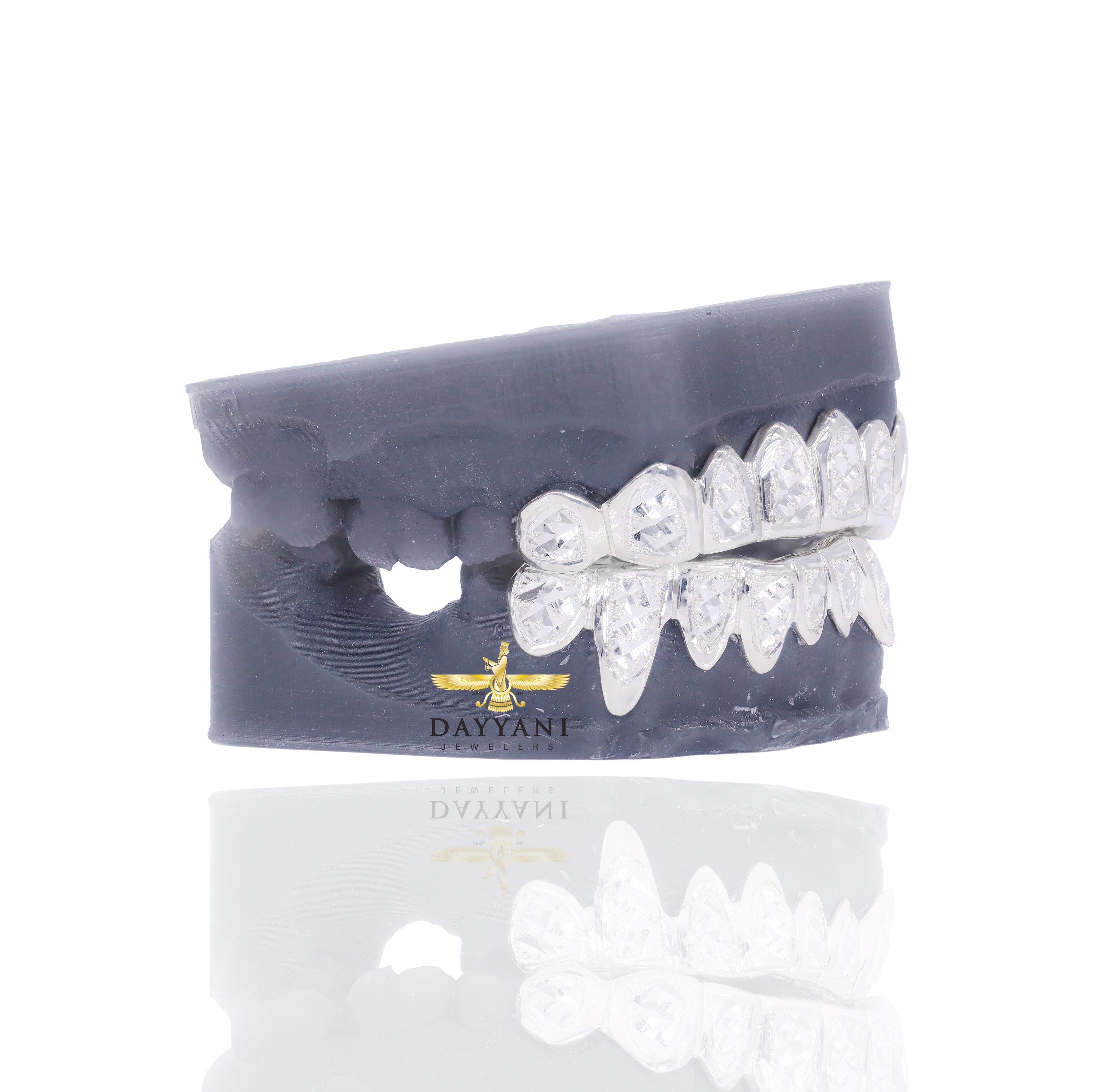 Custom Two-Tone Diamond Cut & Diamond Dust w/ Solid Trim Gold Grillz