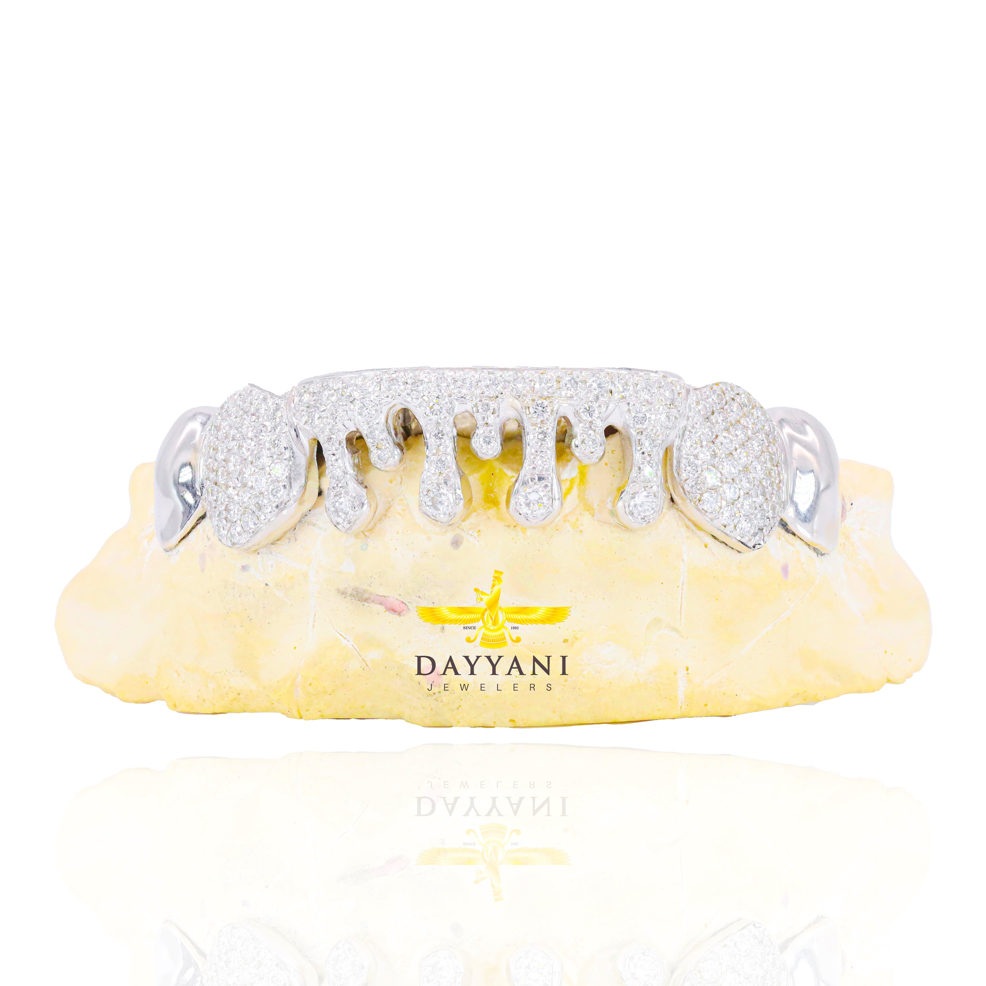Custom Diamond Drip Style with Solid Ends Gold Grillz