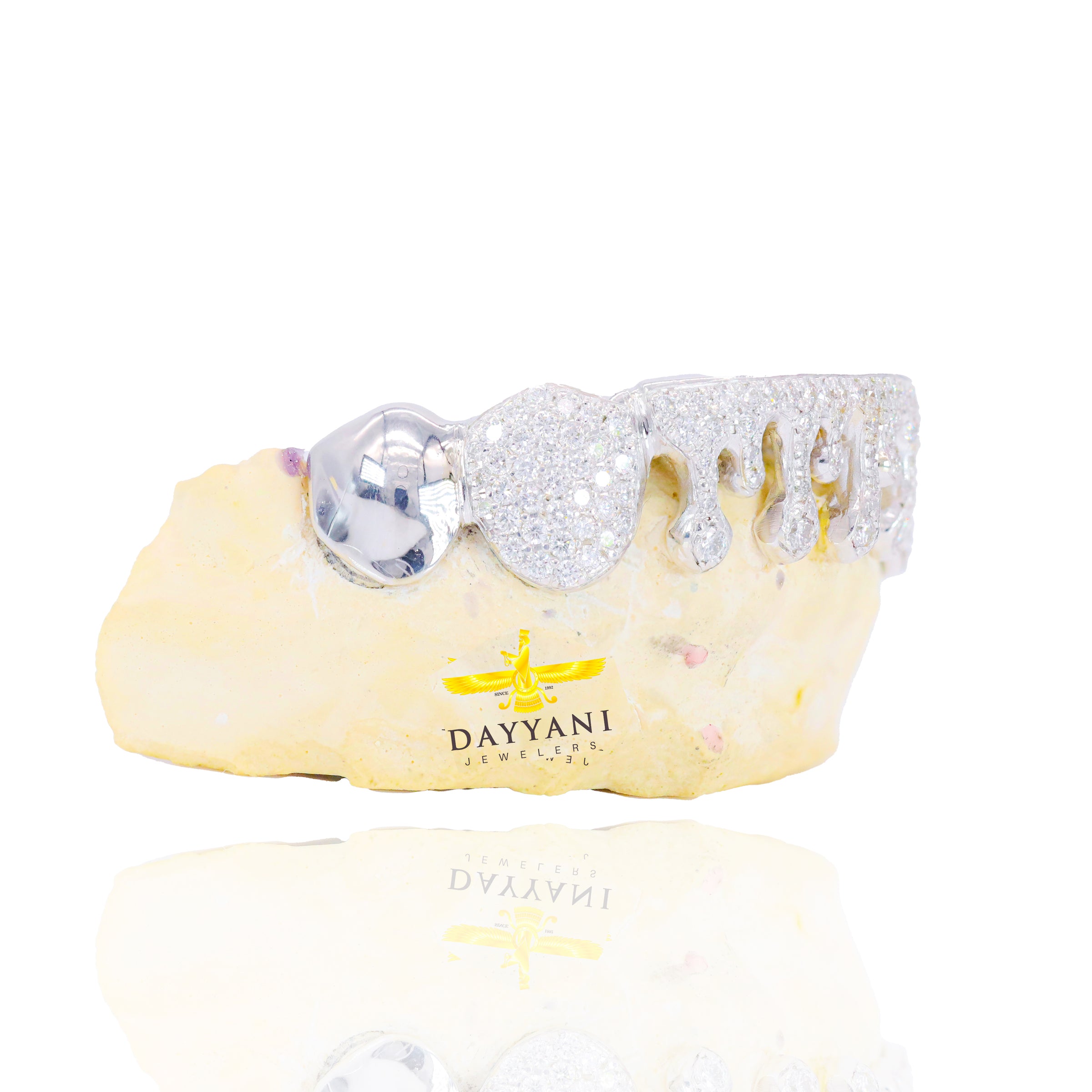 Custom Diamond Drip Style with Solid Ends Gold Grillz