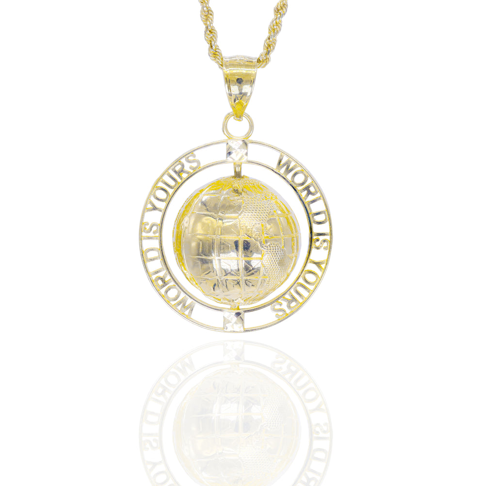 World is Yours Spinning Gold Pendant